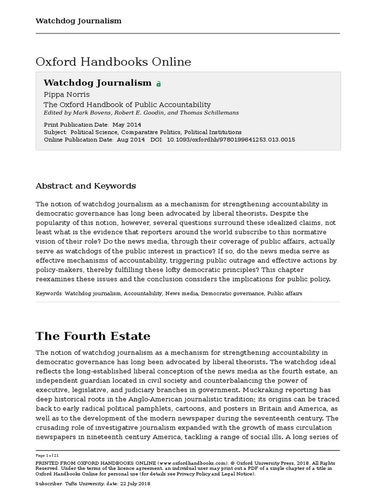 Norris - 2014 - Watchdog Journalism PDF | PDF | Journalism | News