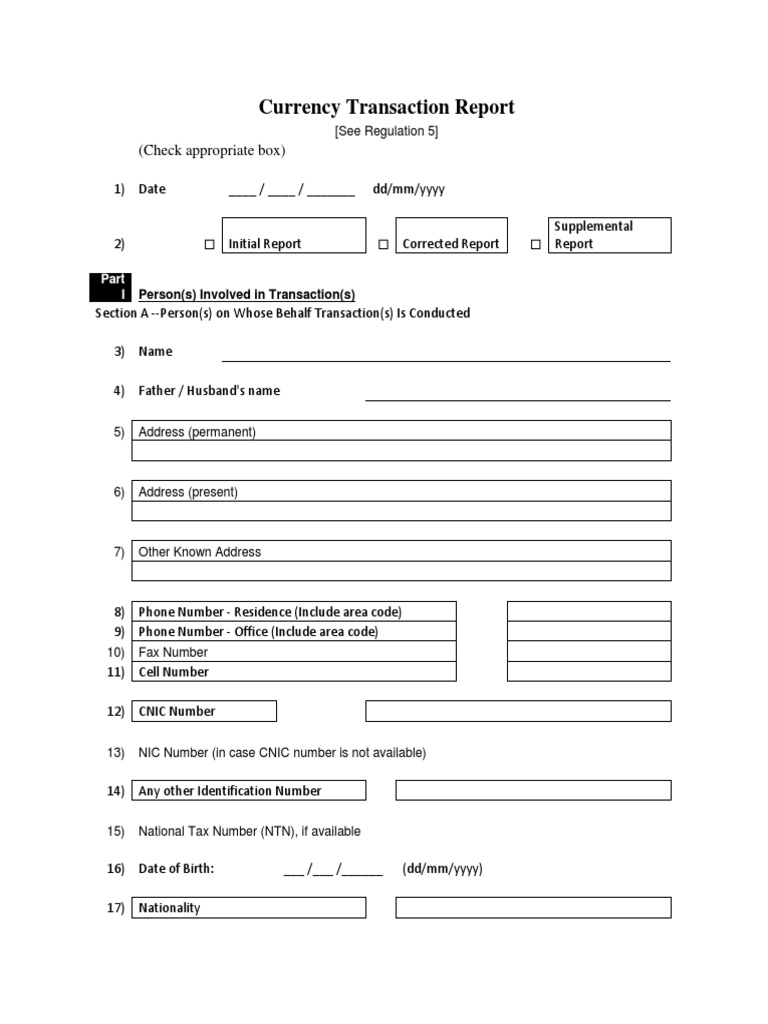 Currency Transaction Report: (Check Appropriate Box) | PDF | Financial ...