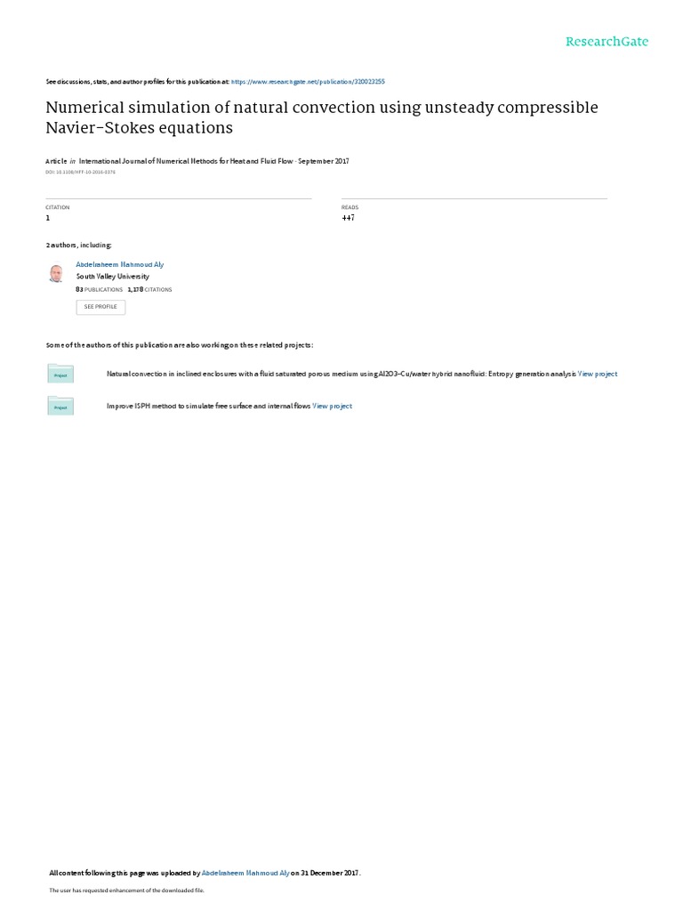 Numerical Simulation of Natural Convection Using Unsteady Compressible Navier-Stokes Equations ...