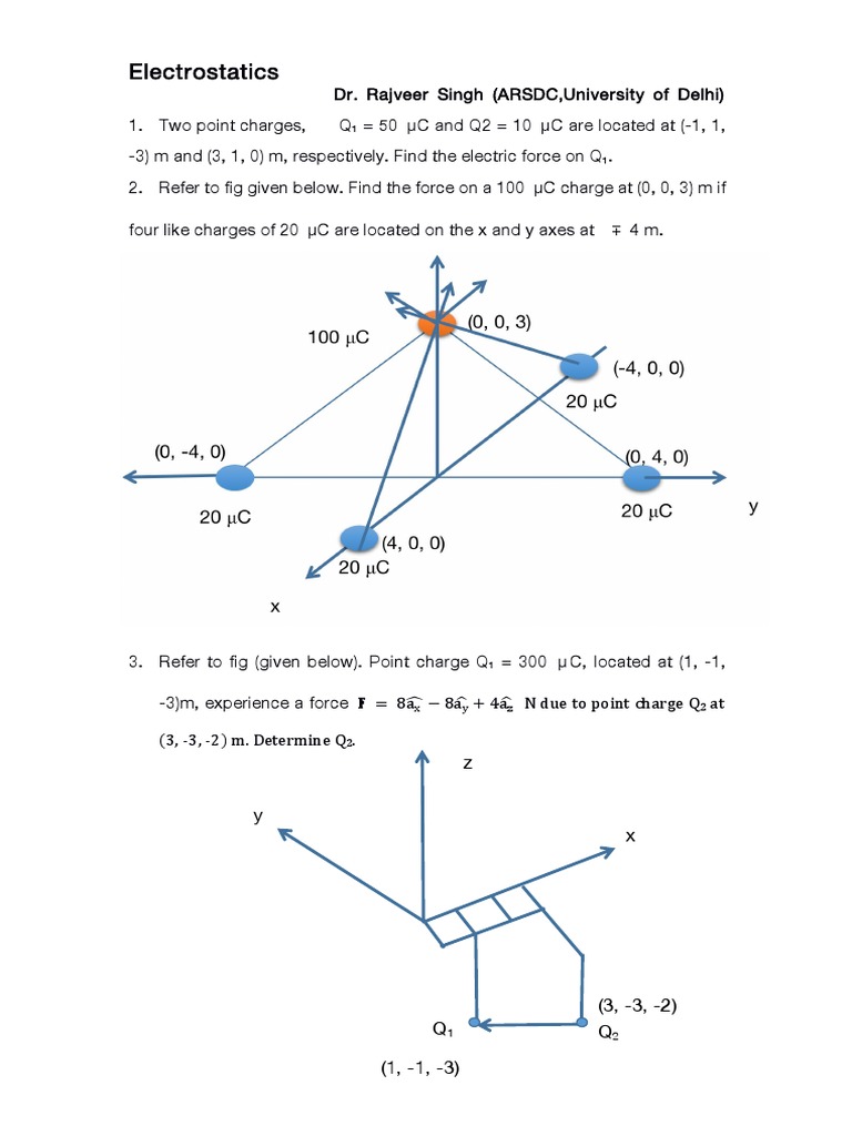 Class 12 Electrostatics Problems | PDF | Cartesian Coordinate System ...