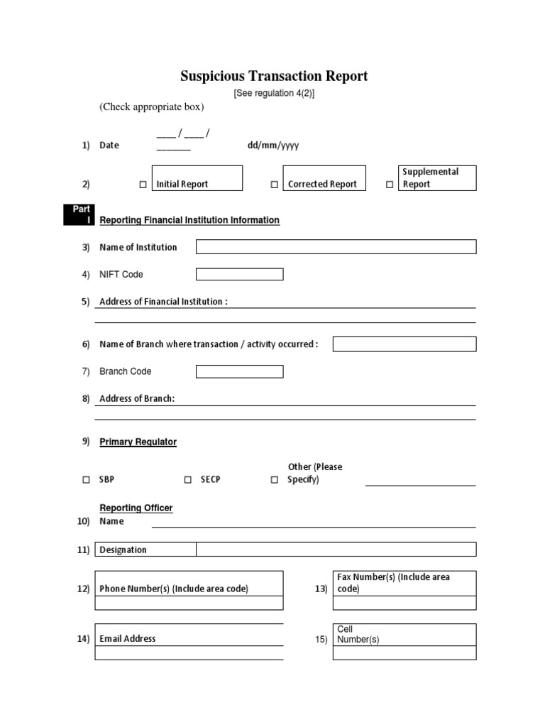 Suspicious Transaction Report: (Check Appropriate Box) | PDF | Debit ...
