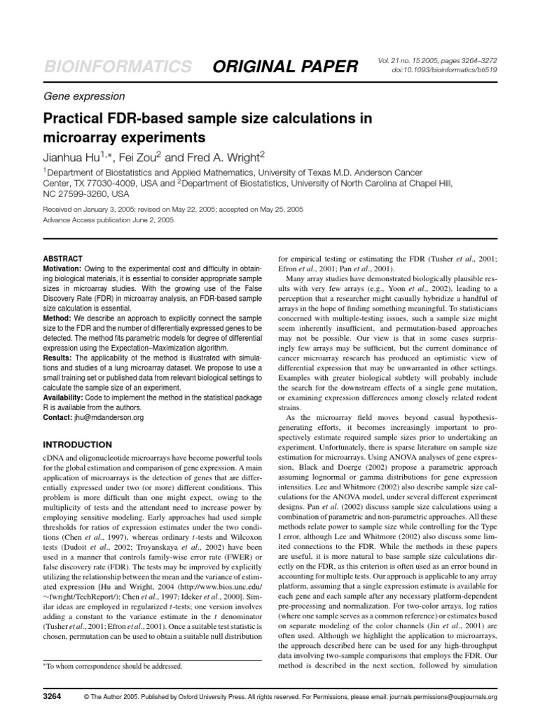 Bioinformatics: Original Paper | PDF | Dna Microarray | Student's T Test