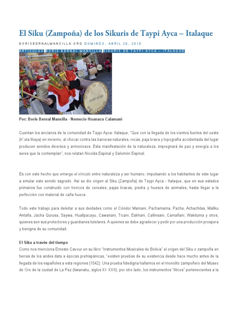 Origen y Significado del Siku en Italaque | PDF | Escala (música ...