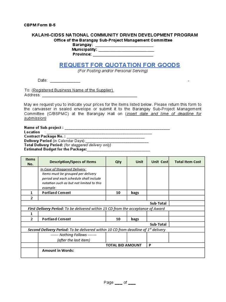 Request for Quotation Form B-5 | PDF | Value Added Tax | Government