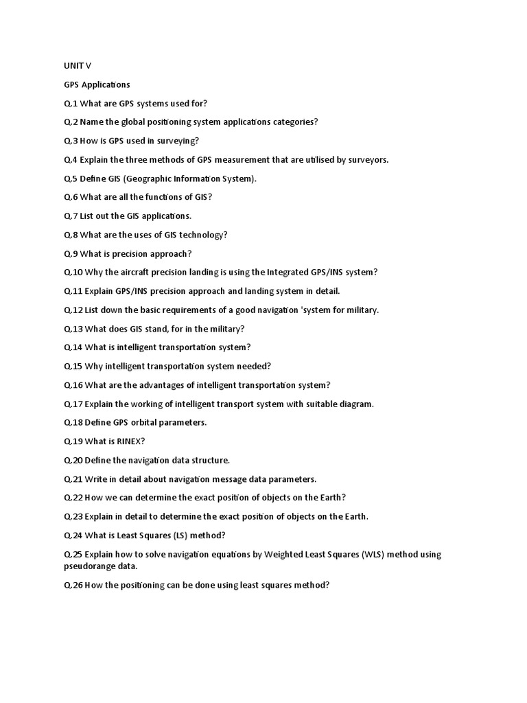 GPS Question Bank | PDF | Global Positioning System | Surveying
