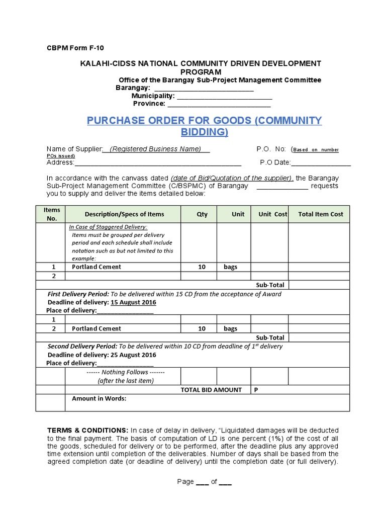 Staggered Delivery Purchase Order Form | PDF | Business Law | Private Law