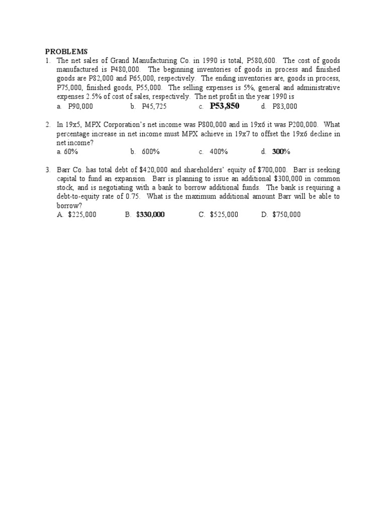 Financial Problem Set and Solutions | PDF | Dividend | Revenue
