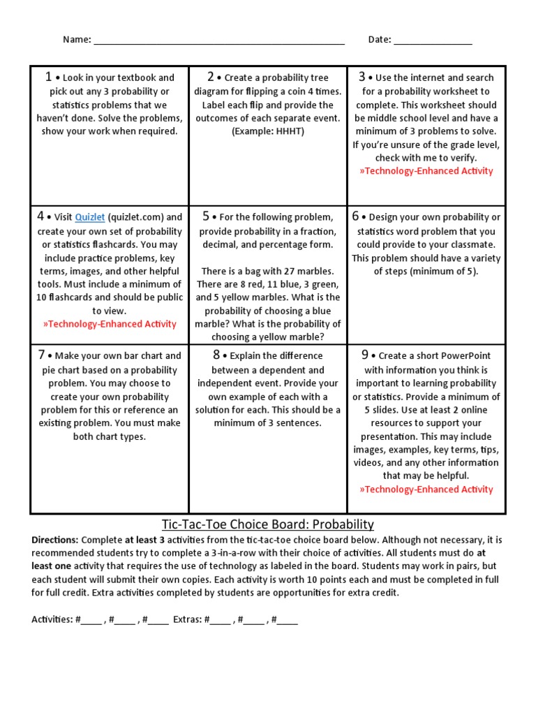 Choice Board | PDF | Probability | Statistics