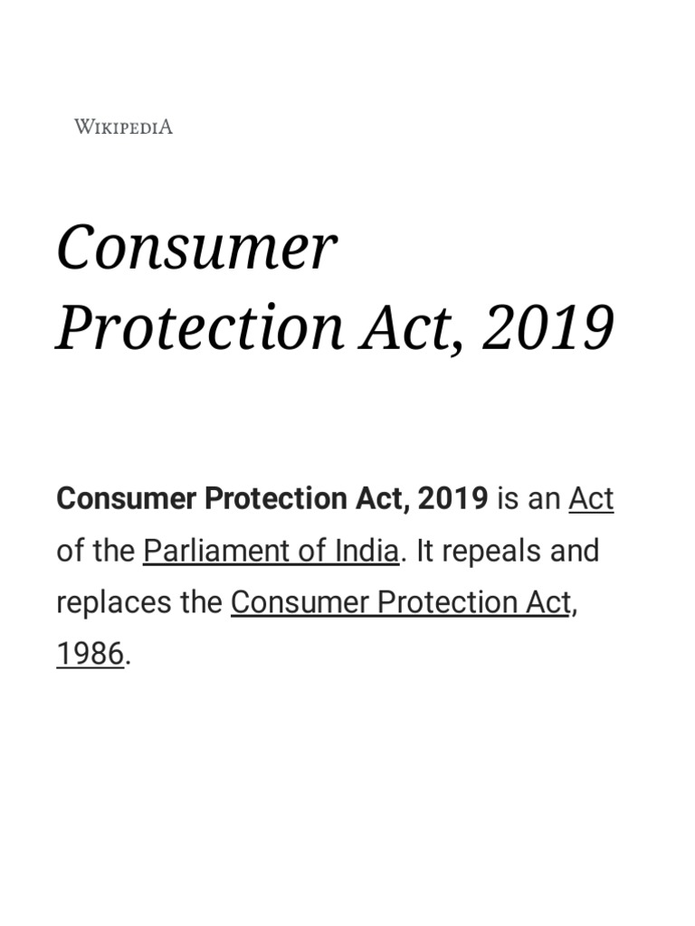 Consumer Protection Act, 2019 | PDF | Legal Documents | Government Information