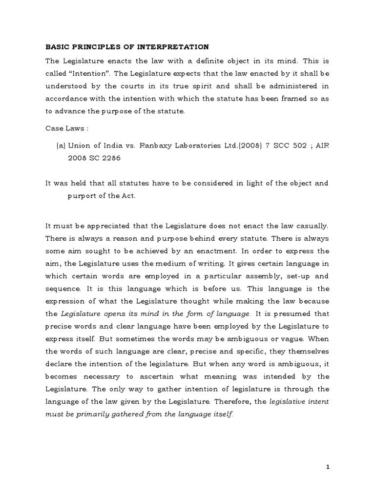 Basic Principles of Interpretation: Must Be Primarily Gathered From The ...