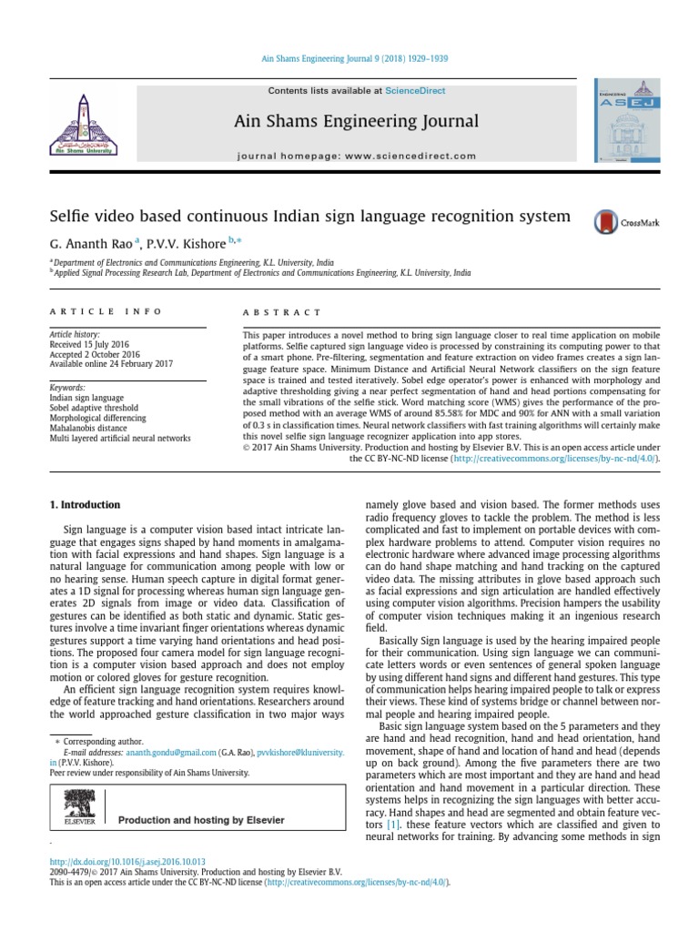 Selfie Video Based Continuous Indian Sign Language Recognition System ...