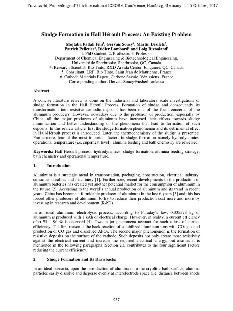 Sludge Formation in Hall Héroult Process: An Existing Problem | PDF ...