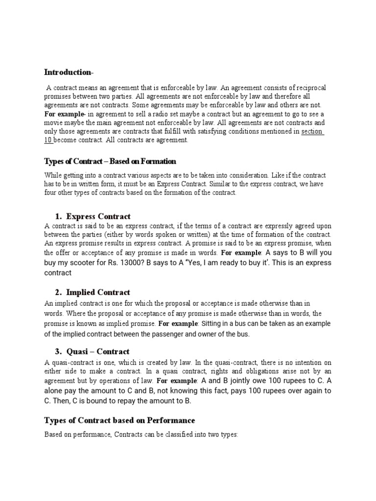 Introduction-: 1. Express Contract | PDF | Business Law | Virtue