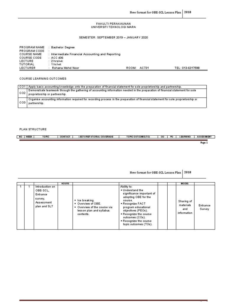 New Format For OBE-SCL Lesson Plan | PDF | Bad Debt | Expense