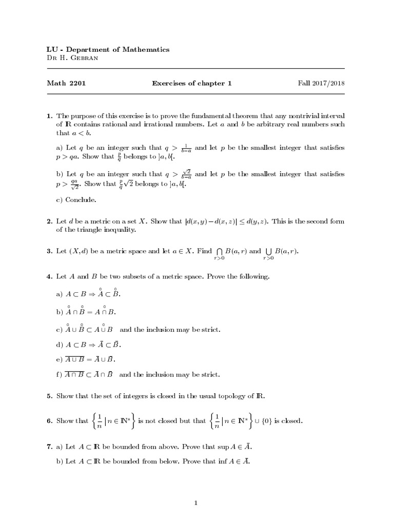 LU - Math 2201 Exercises | PDF | Metric Space | Metric (Mathematics)
