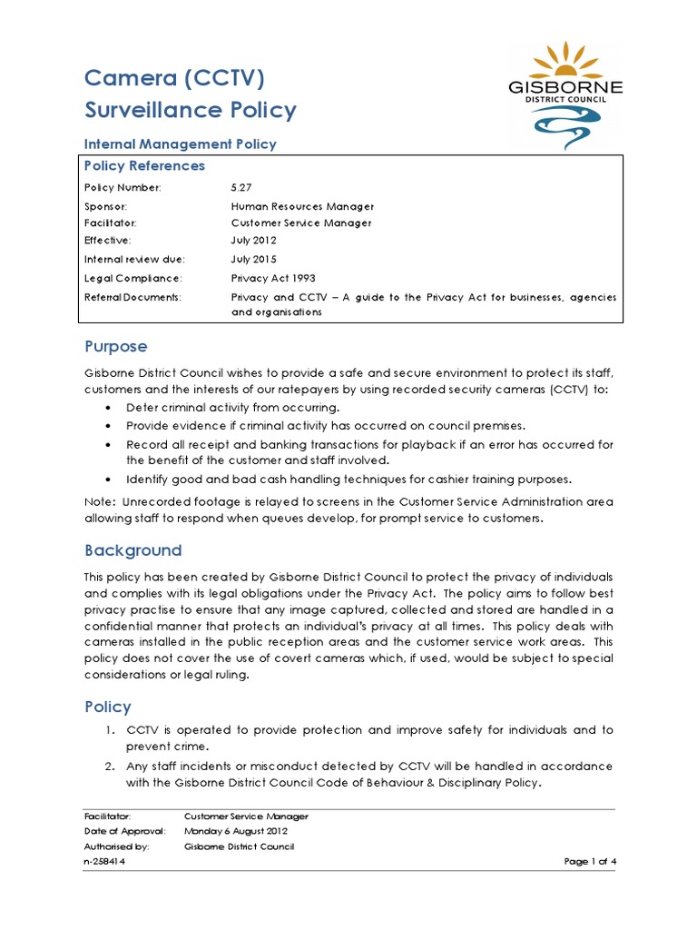 Gisborne District Council CCTV Policy | PDF | Closed Circuit Television ...
