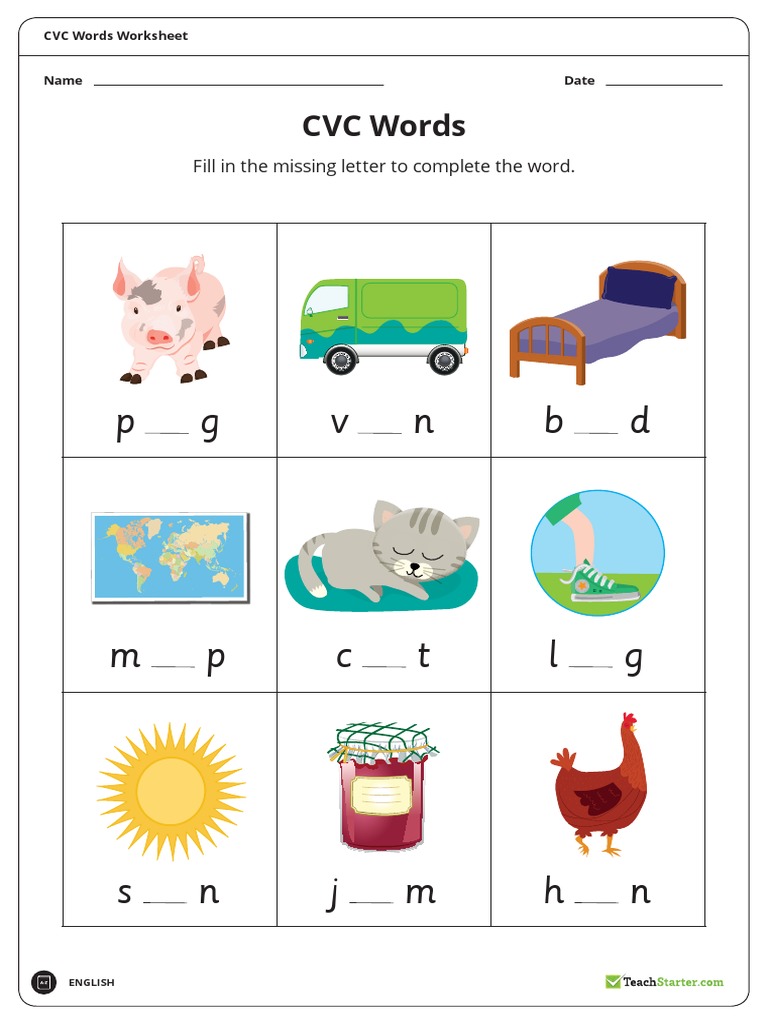 CVC Words Missing Letter Worksheet | PDF