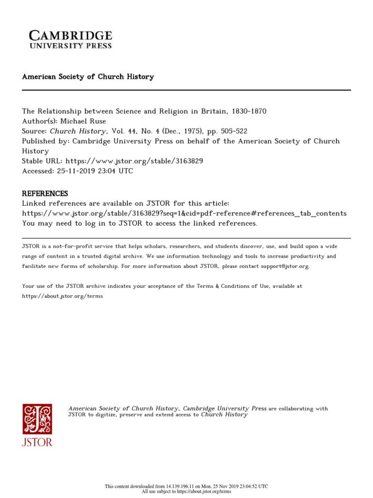 Relationship Between Science and Religion in 1830 | PDF | Relationship ...