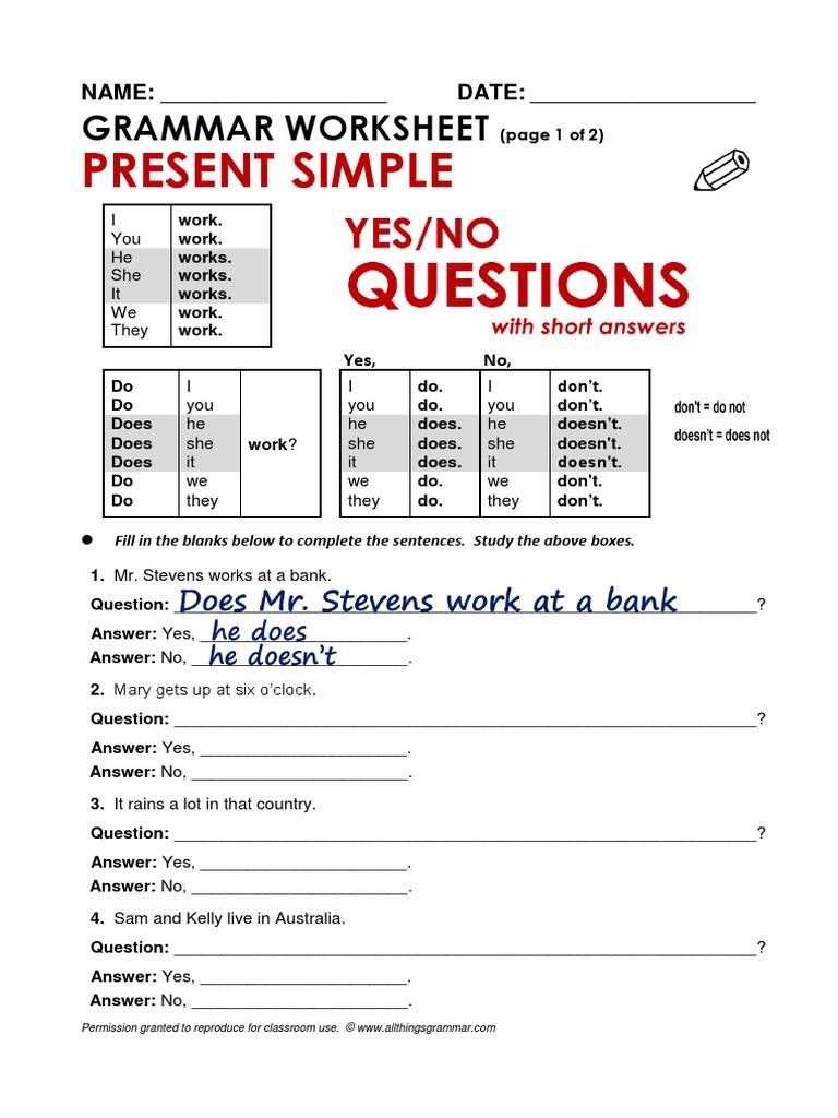 Worksheet - Simple Present Questions | PDF