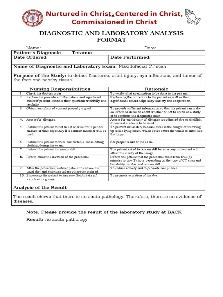 1st Tetanus LAB ANA | PDF | Pathology | Ct Scan