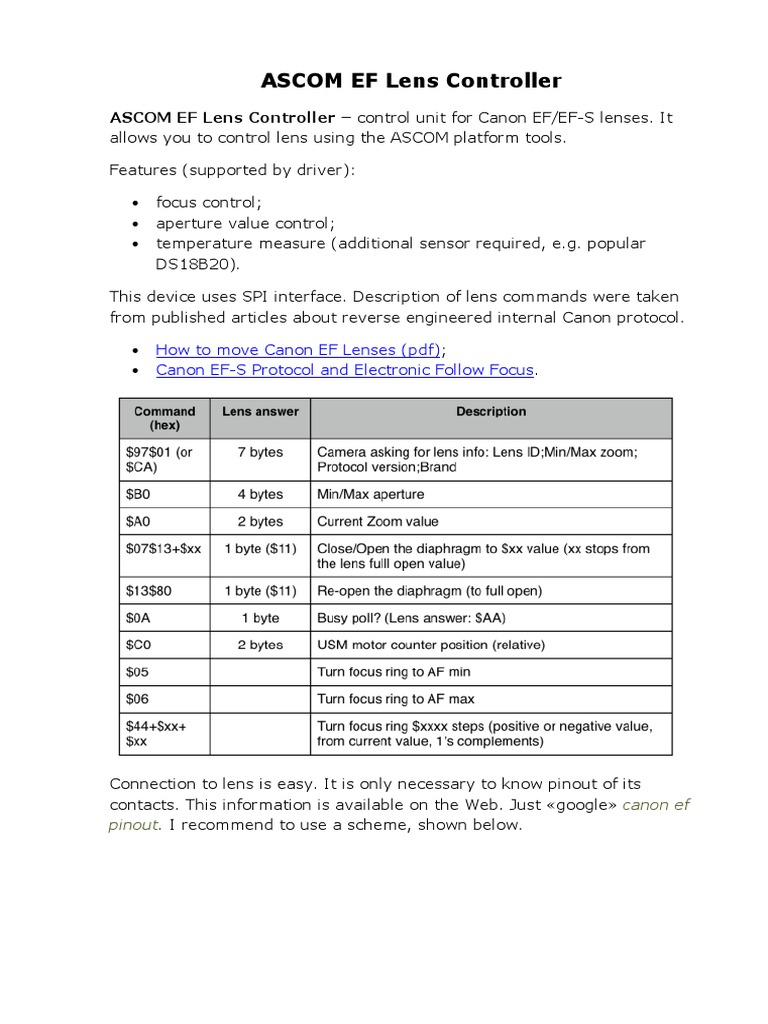 ASCOM EF Lens Controller - Control Unit For Canon EF/EF-S Lenses. It | PDF | Arduino | Digital ...