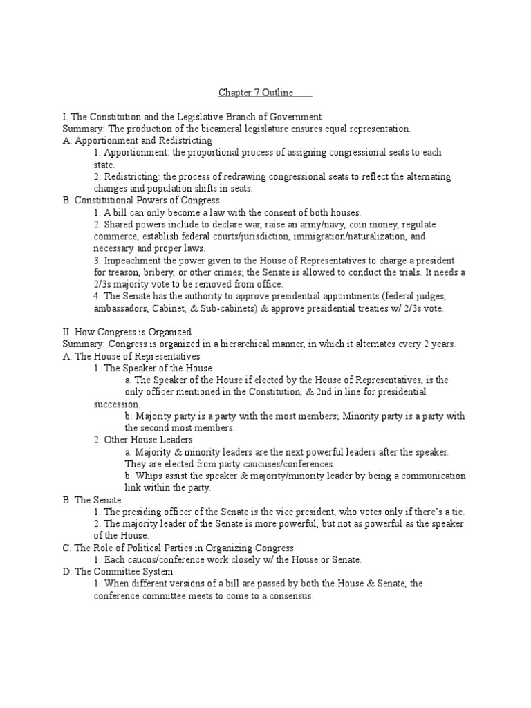 Gov Chapter 7 Outline | PDF | United States Congressional Committee ...