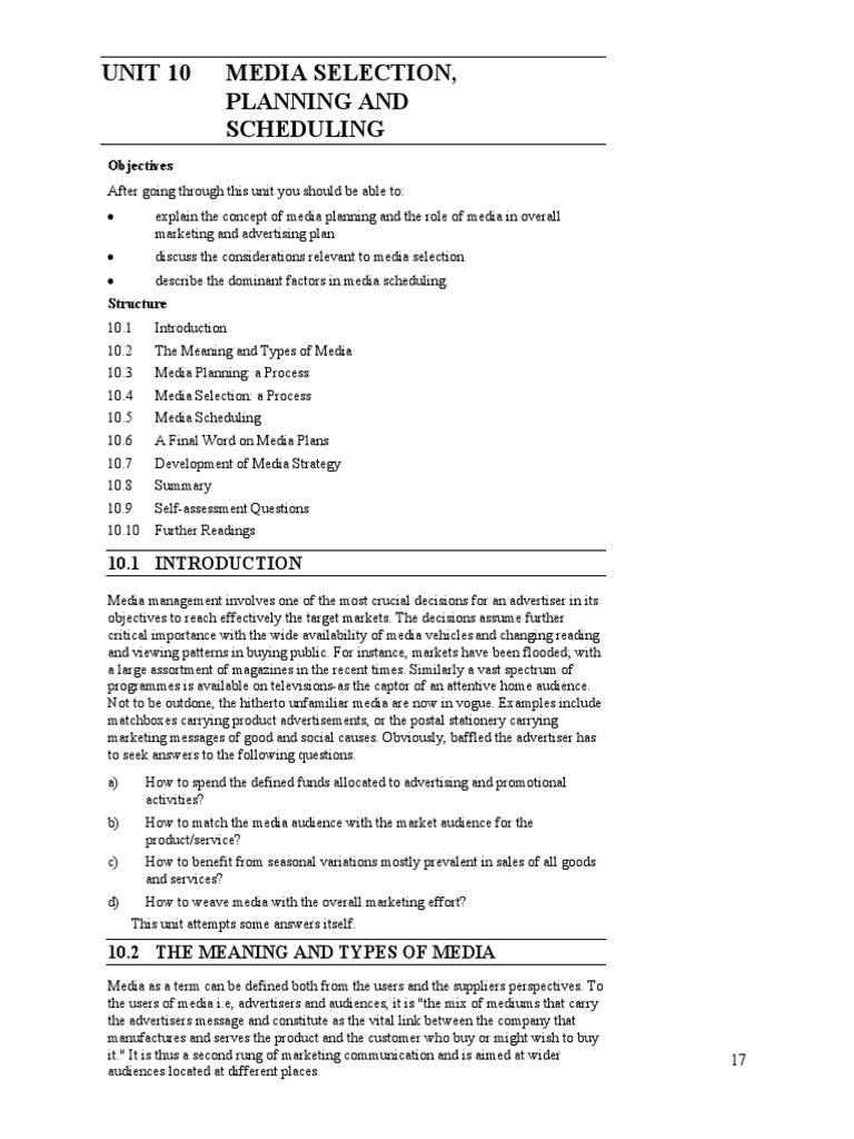 11 Media Selection Planning and Scheduling | PDF | Target Audience ...