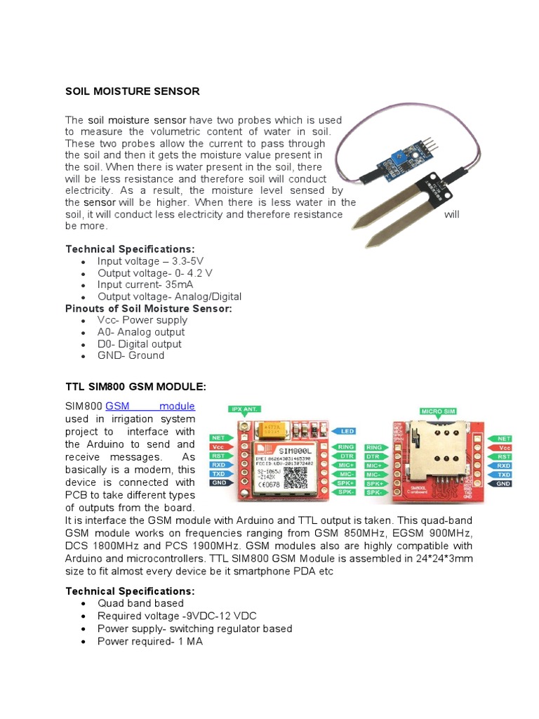 Soil Moisture Sensor: Technical Specifications | PDF | Microcontroller ...