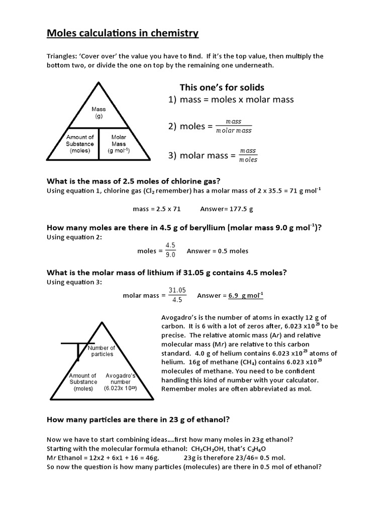 Moles Calculations in Chemistry | PDF | Mole (Unit) | Quantity