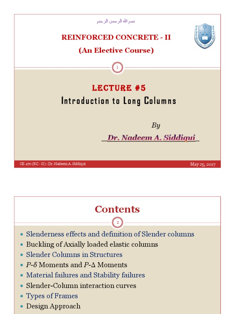 CE 470-Lect-5 (Introduction To Long Columns) (Read-Only) | PDF ...