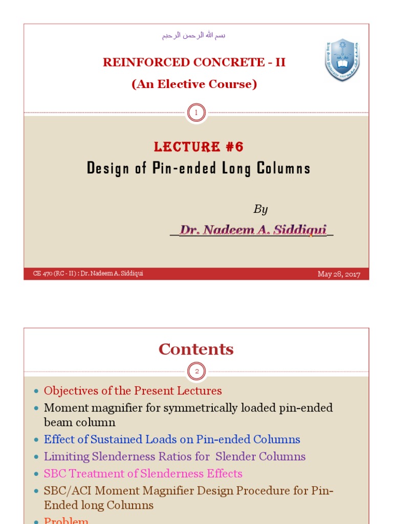 CE 470-Lect-6 (Design of Pin-Ended Long Columns) (Read-Only) | Download ...