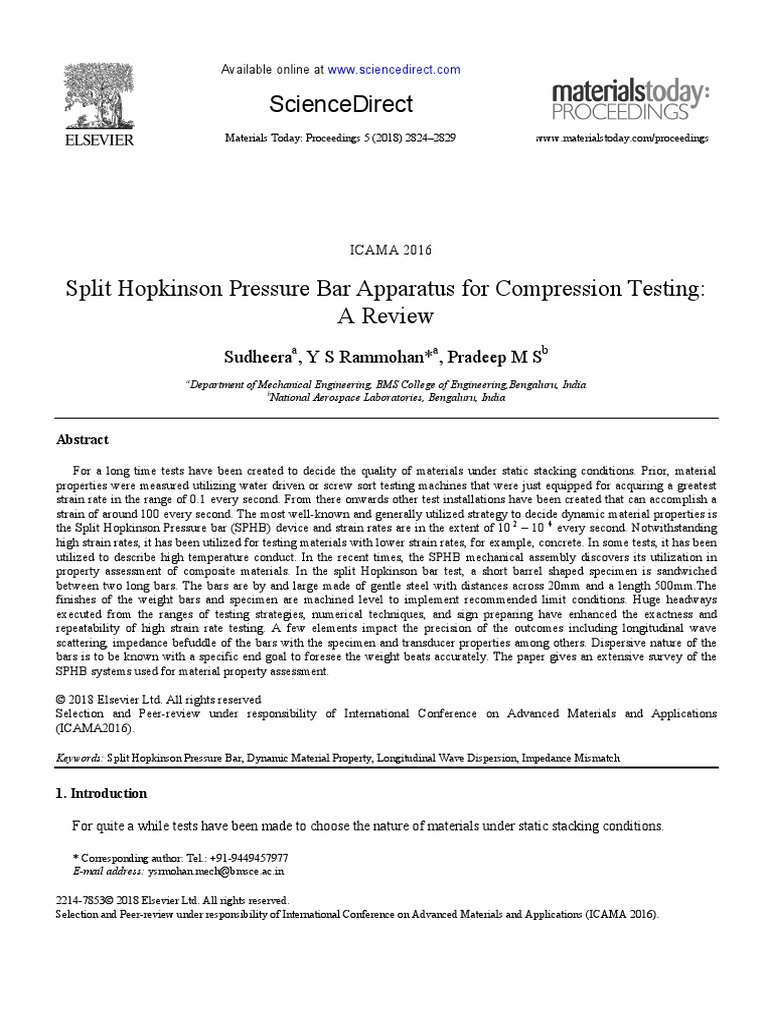 Split Hopkinson Pressure Bar Apparatus For Compression Testing: A ...