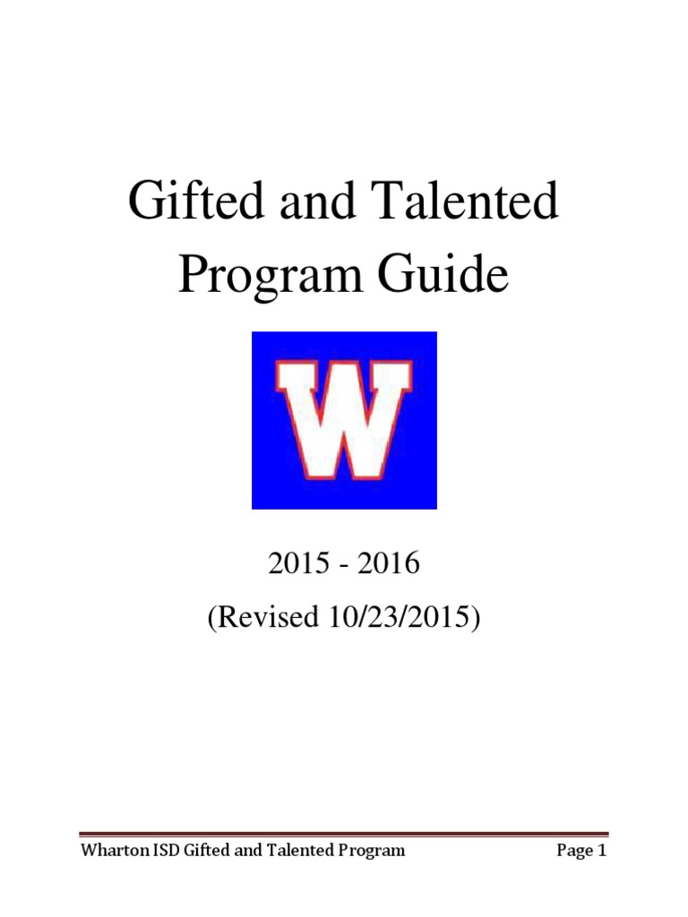 Gifted and Talented Program Guide: 2015 - 2016 (Revised 10/23/2015 ...