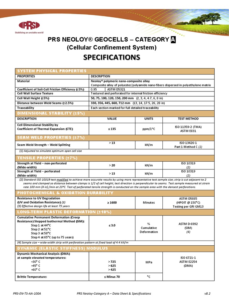 PRS Geotech Data Spec Neoloy Category A v8.2 PDF | PDF | Materials | Physical Sciences