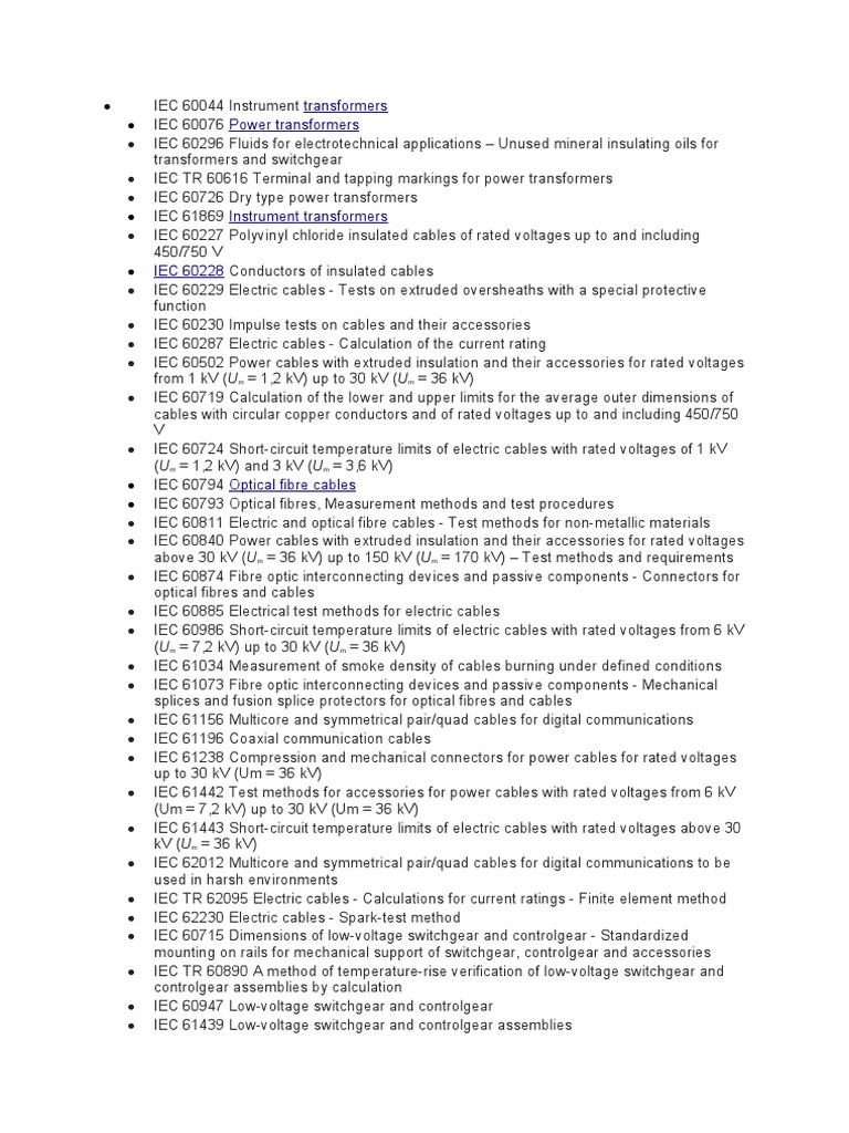 IEC Codes and Standard | PDF | Insulator (Electricity) | Electrical Wiring