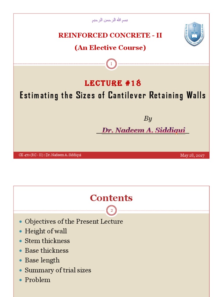 CE 470-Lect-18 (Estimating The Sizes of Cantilever Retaining Walls) (Read-Only) PDF | PDF ...