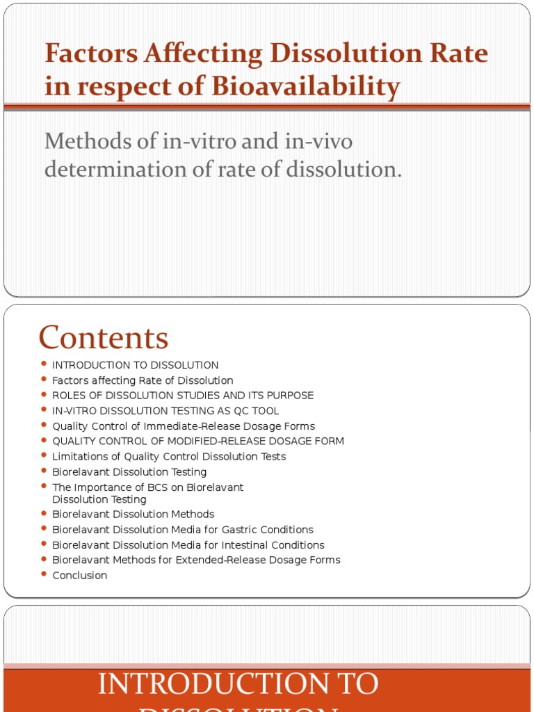 Factors Affecting Dissolution Rate in Respect of Bioavailability | PDF ...