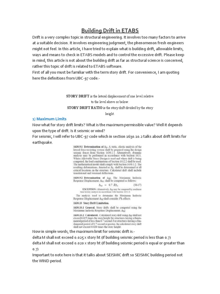 Building Drift in ETABS: 1) Maximum Limits | PDF | Seismology | Force