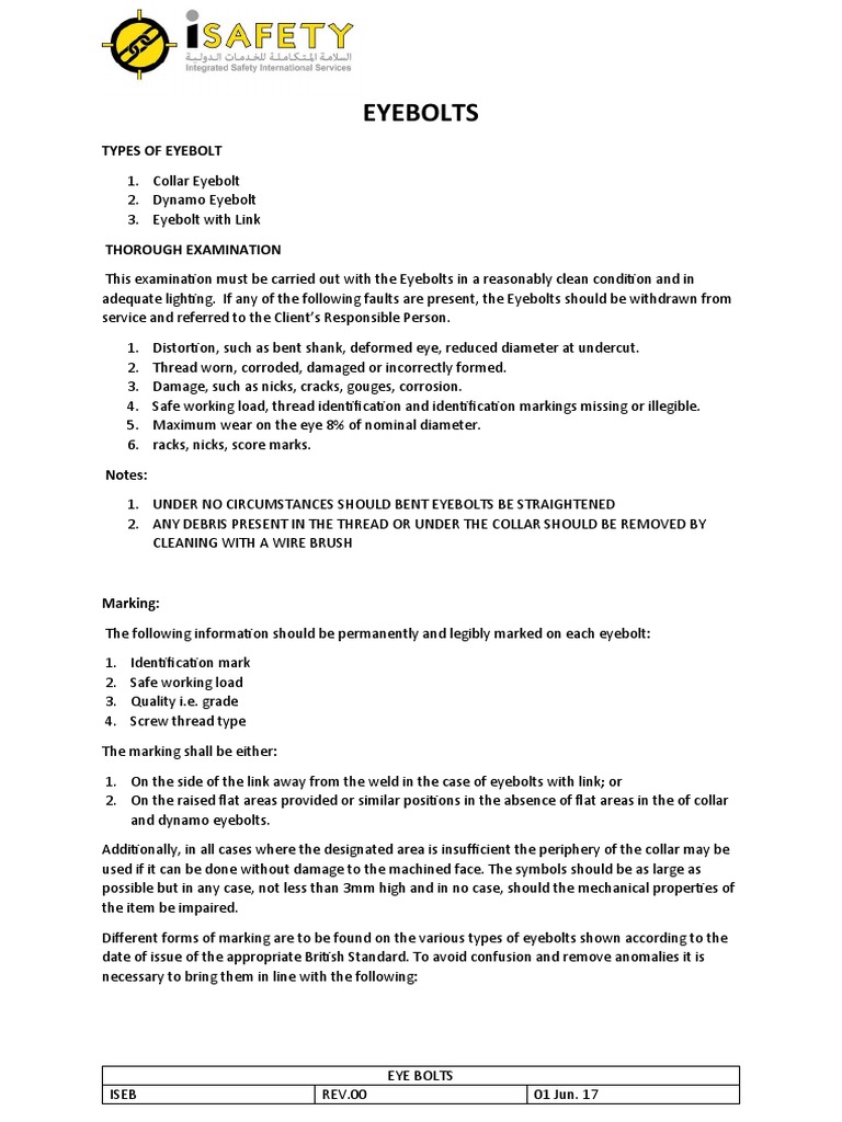 Eyebolts: Types of Eyebolt | PDF | Screw | Manufactured Goods