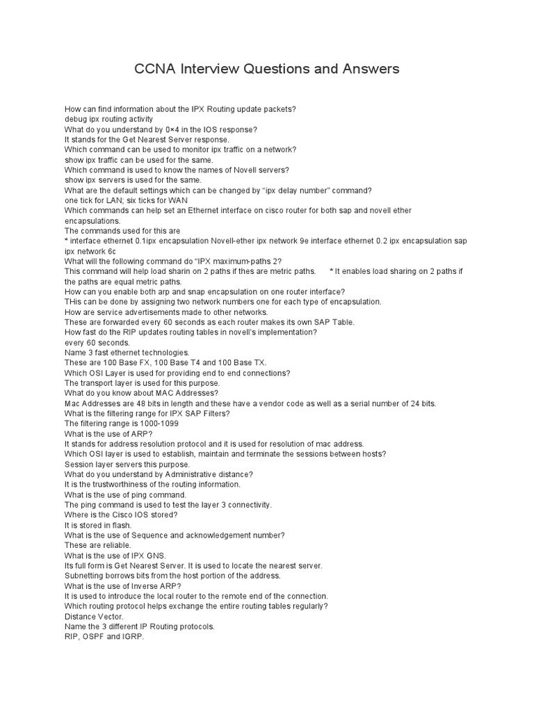 CCNA Interview Questions and Answers | PDF | Routing | Computer Network