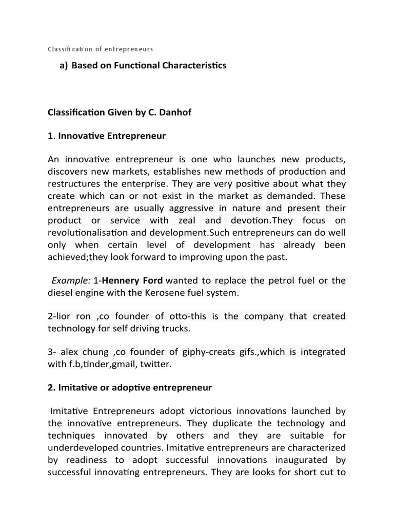 Types and Examples of Entrepreneurs | PDF | Entrepreneurship | Innovation