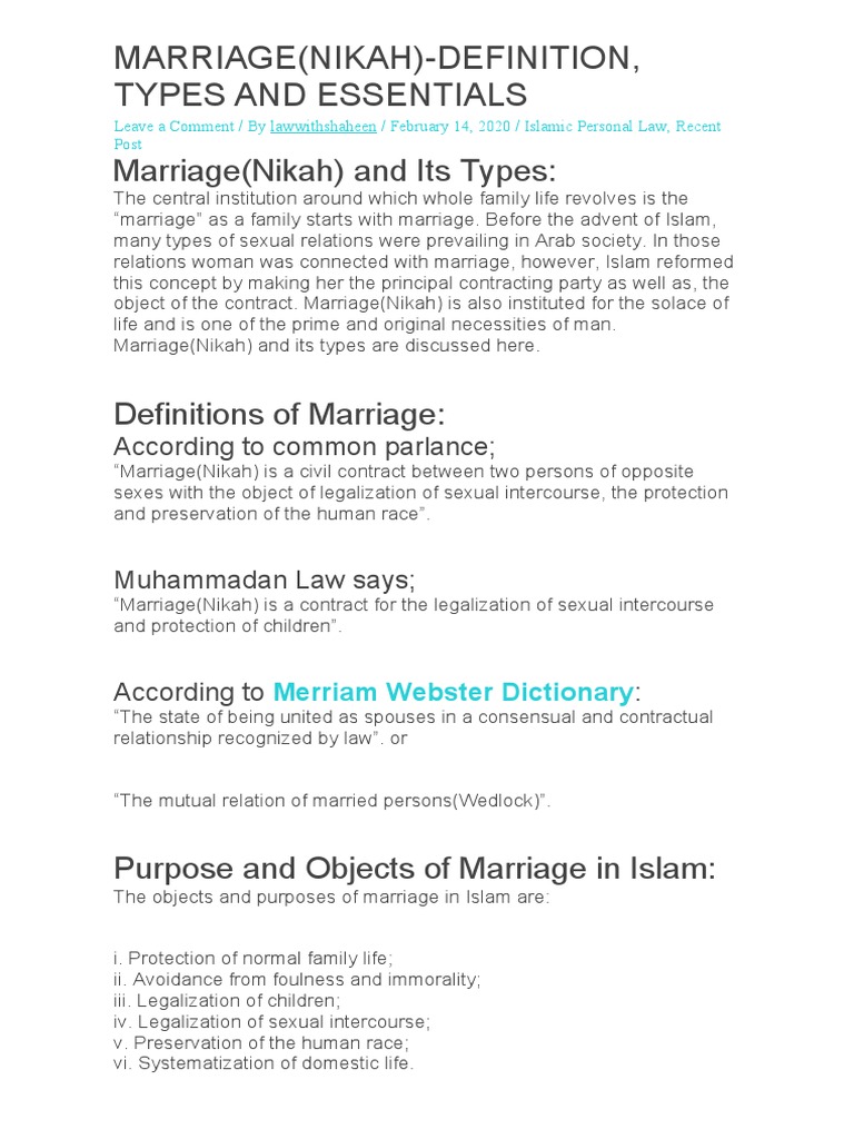 Marriage (Nikah) - Definition, Types and Essentials | PDF | Marriage ...