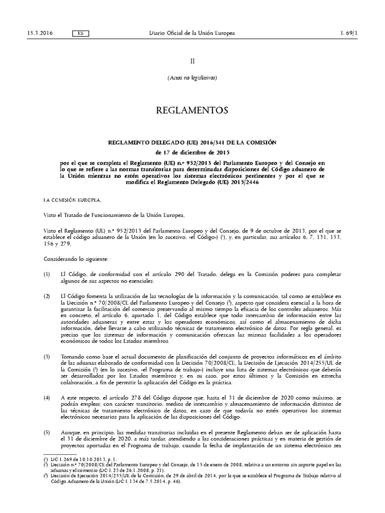 Medidas transitorias para la aplicación del Código Aduanero de la UE | PDF | Unión Europea | aduana