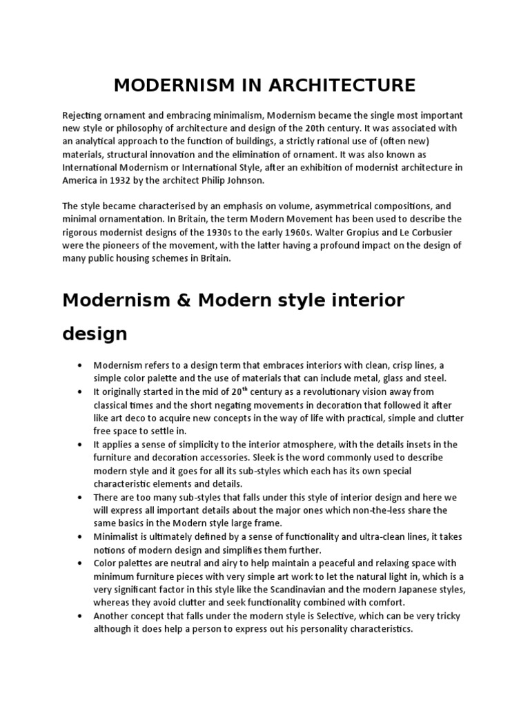 Modernism in Architecture: A Revolution in Form and Function | PDF ...