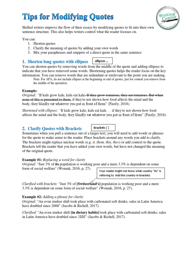 Shorten Long Quotes With Ellipses: Example | PDF | Ellipsis | Bracket