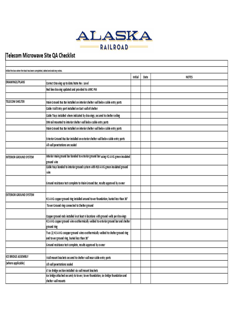 Telecom Microwave Site QA Checklist: Initial Date Notes Drawings/Plans ...