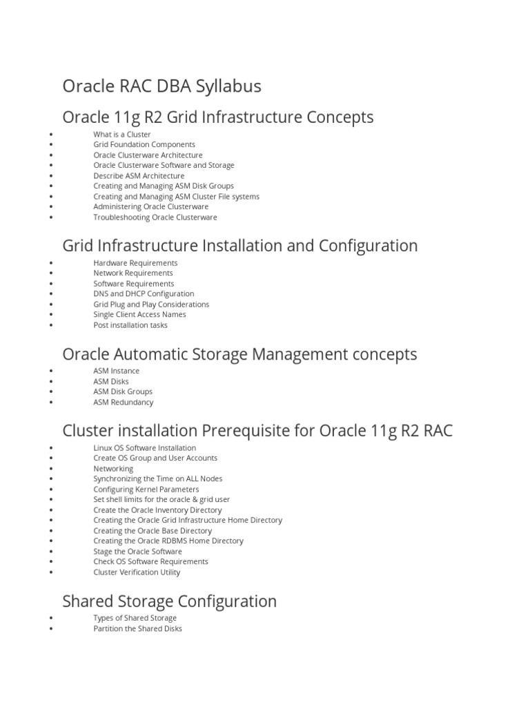 F Oracle Rac Dba Syllabus | PDF | Computer Cluster | Operating System