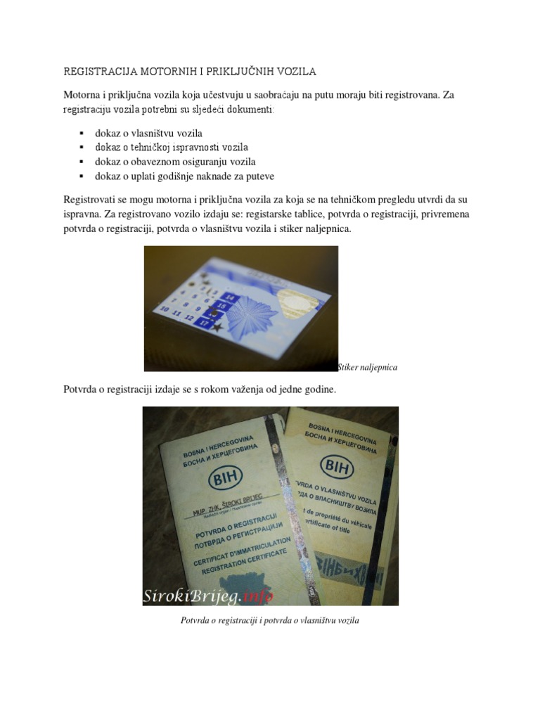 4 Registracija Motornih I Priključnih Vozila | PDF