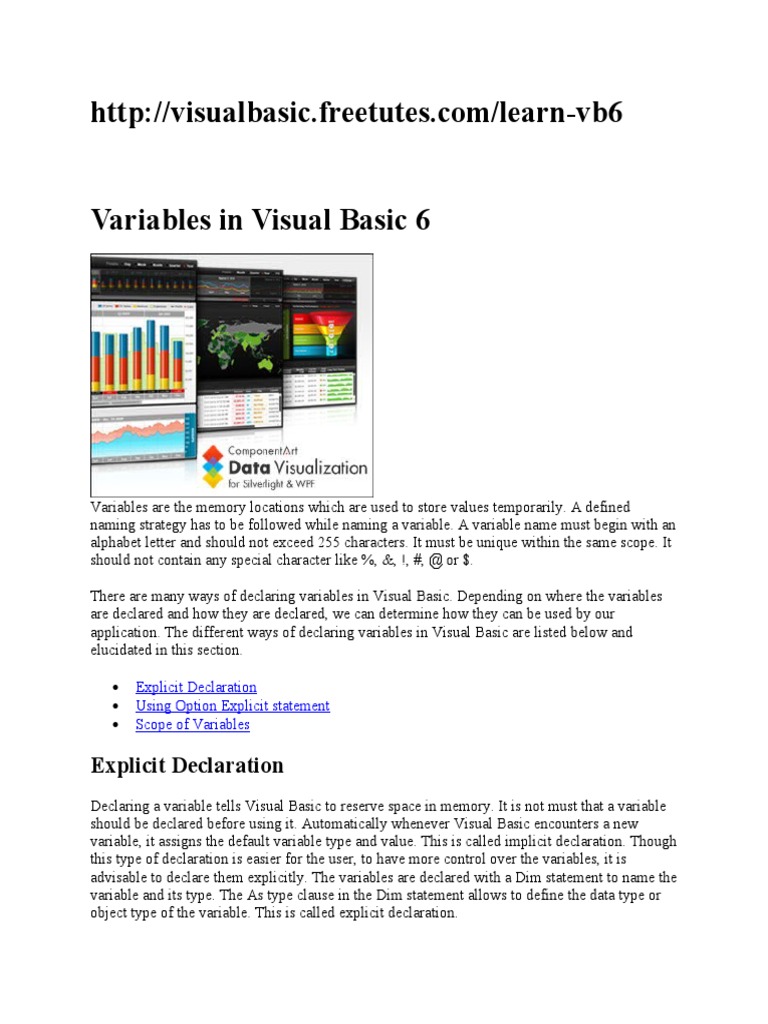 Variables In Visual Basic 6 Pdf Control Flow Variable Computer Science