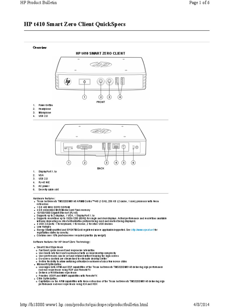 HP t410 Smart Zero Client Quickspecs PDF | PDF | Arm Architecture ...